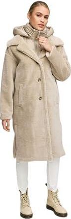 Navahoo Manteau dhiver pour femme - Fourrure peluche - Capuche amovible - Insert matelass&eacute; - N041, Taupe clair, XXL