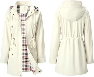 Generic Vestes de pluie pour femmes, veste de pluie l&eacute;g&egrave;re coupe-vent &agrave; rayures pour escalade en plein air, trench-coat &agrave; capuche 2026, blanc, XXL