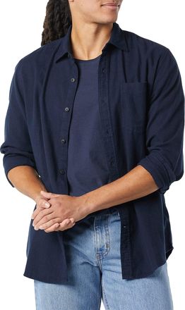 Amazon Essentials Herren Langarmhemd aus Flanell (in &Uuml;bergr&ouml;&szlig;e erh&auml;ltlich), Marineblau, S