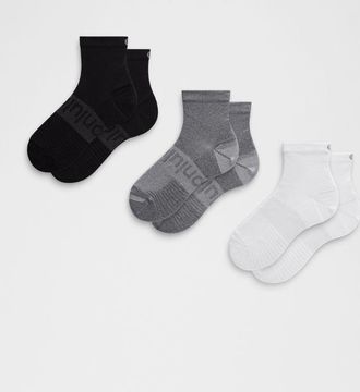 lululemon Unisex Power Stride Sneaker Socken 3er-Pack - Gr&ouml;&szlig;e L in White/Heather Grey/Black
