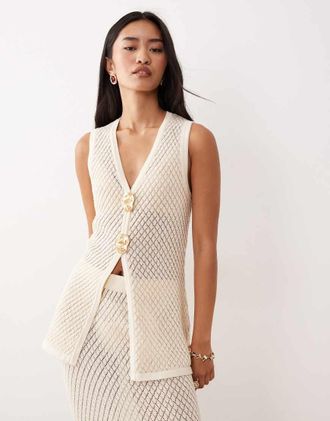 Pretty Lavish Gilet de tailleur densemble en maille pointelle de mari&eacute;e - Cr&egrave;me-Blanc