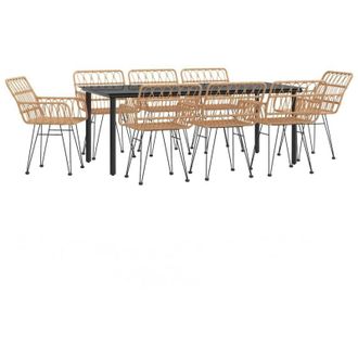 vidaXL Vidaxl - Ensemble &agrave; d&icirc;ner de jardin 9 pcs R&eacute;sine tress&eacute;e