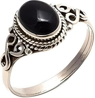 Generic 925 Sterling Silber Ring Statement Schwarz Onyx Ringe für Frauen Vintage Stil mit internationaler Größentabelle Größen von 5 bis 11
