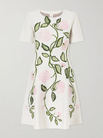 Oscar De La Renta Appliqu&eacute;d Jacquard-knit Mini Dress - White