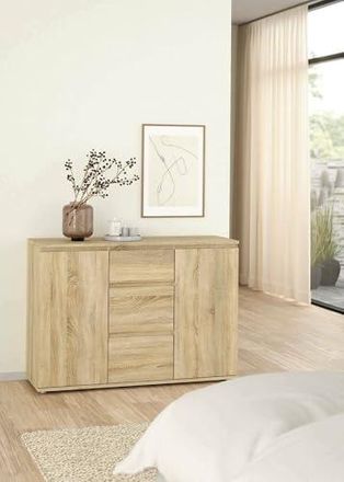 Dmora Kommode Antoinette, Wohnzimmerbuffet, Wohnzimmer-Sideboard, Moderne K&uuml;chen-Speisekammer, 119x40 h84 cm, Eiche