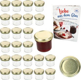 MamboCat 25er Set Sturzglas 125 ml mit Schraub-Deckel Gold I Einmachgläser + to 66 Deckel mit Diamant-Zucker-Rezept I Vorratsgläser konservieren & sterilisiere