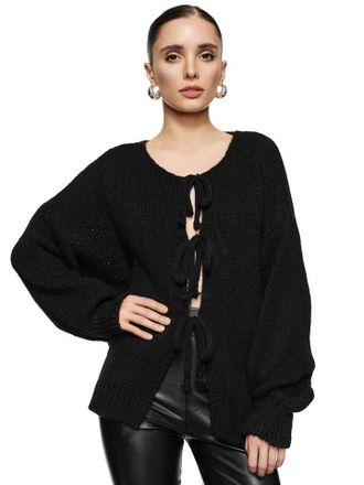 Worldclassca Cardigan WORLDCLASSCA Damen Cardigan Oversize Strickjacke mit Schleife Fashion Neue Kollektion - Stilvolle und gem&uuml;tliche Strickmode f&uuml;r Damen