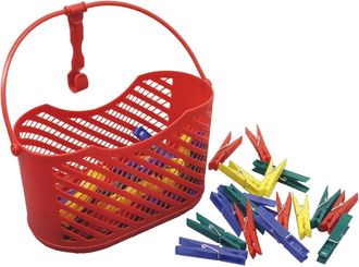 B&uuml;rstenmann W&auml;scheklammerkorb mit 100 Klammern, Plastik, Mehrfarbig, 11 x 24.2 x 11.8 cm