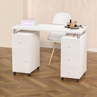 Generic Manicure Table Station Movable Spacious Storage Space Nail, 8 Lockable Pulleys with Wrist Pad, Nail Art Storage 4 Drawers for Salon