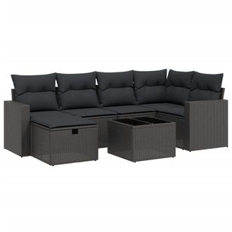 vidaXL Set Divani Da Giardino Con Cuscini 7pz Nero Polyrattan Vidaxl