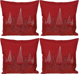 Matches 21 Kissenbezug 40x40 cm Weihnachten rot mit Tannenbaum Stick - 4er Set Kissenhüllen als Weihnachtsdeko