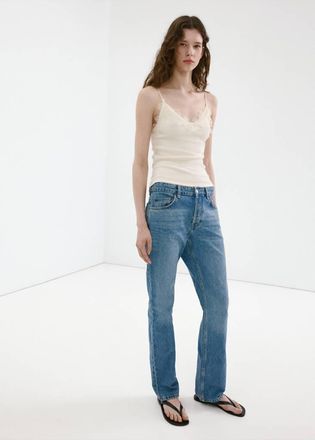 Mango Top en maille avec d&eacute;tail de dentelle &eacute;cru - Femme - XXS - MANGO