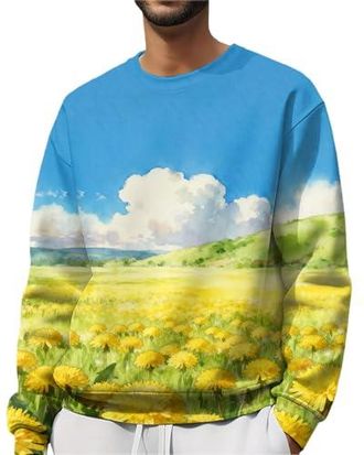 Generic Pull à col rond pour homme Imprimé Noël Col rond Polyester épais Simple Casual Hiver Pull Slim Fit, jaune, 3XL