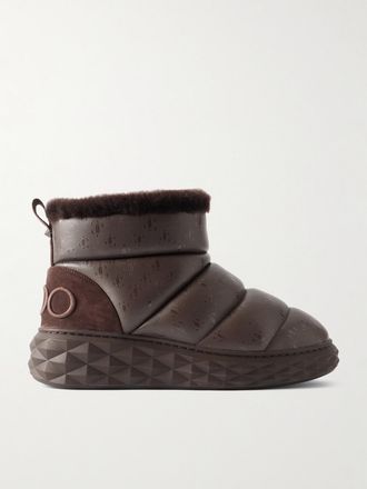 Jimmy Choo London Xan Schneestiefel Aus Gestepptem Leder Mit Shearling-futter Und Logoprägung - Braun