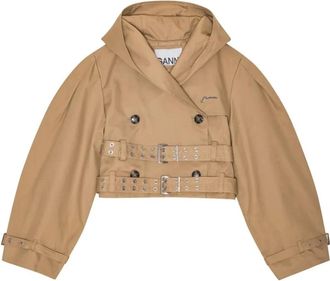 Ganni Femme, Vestes, Beige, Taille: 38 FR Veste Courte en Coton Contrecoll&eacute;
