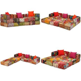 vidaXL Vidaxl - 3-Sitzer Modularer Pouf Patchwork Stoff - Modularer Sessel - Patchwork Sofa - Wohnlandschaft - Ecksofa - Loungesessel - Home & Living