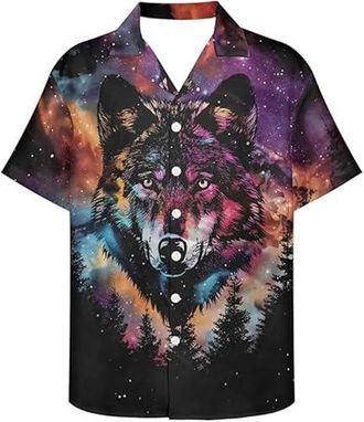 Keephen keephen Loup Hurlant Chemises Hawaiiennes pour Hommes Femmes Loup Impression 3D Chemises &agrave; Boutons &Eacute;t&eacute; Col &agrave; Revers Vacances Chemise