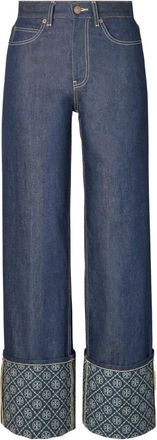 Tory Burch Femme, Jeans, Bleu, Taille: W28 Jean Jambe Droite &agrave; Revers Contrast&eacute;