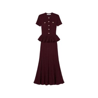 Self Portrait Pointelle Peplum Strick-Midikleid - - Dresses - Damen - Rot - XS