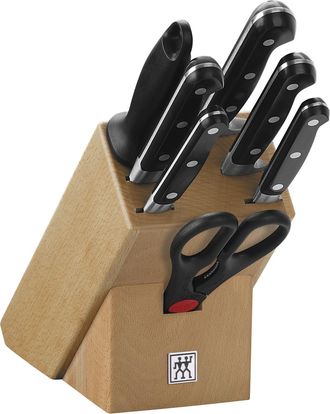 Zwilling Professional S Messerblock, 8-teilig, Holzblock, Messer, Wetzstab, und Schere, Rostfreier Spezialstahl/Kunststoff-Griff mit Nieten, Schwarz [Made in G