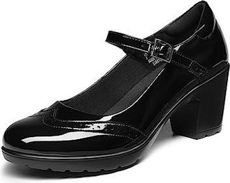 Dream Pairs Chaussures à talons Oxford Mary Jane pour femme, Black-Pat, 37.5 EU