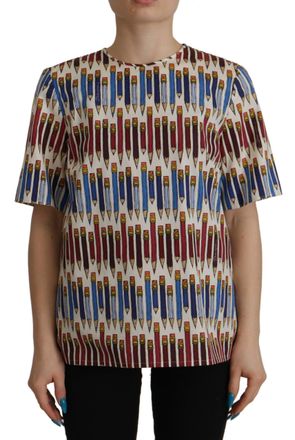 Dolce & Gabbana Pencil Print Cotton Blouse - White