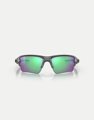 Oakley Flak 2.0 - Rechteckige XL-Sonnenbrille in Stahlgrau mit gr&uuml;n verspiegelten Gl&auml;sern