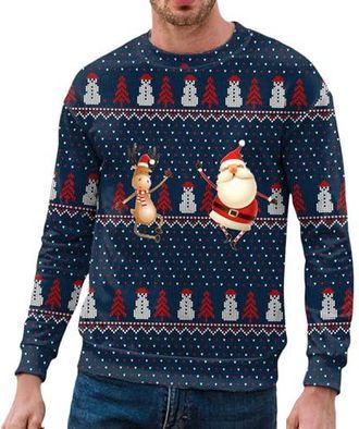 Generic Pull de Noël en coton pour homme - Pull de Noël pour homme - Pull de Noël avec impression 3D - Décontracté - Amusant - Pull dhiver de Noël, Rose, 3XL