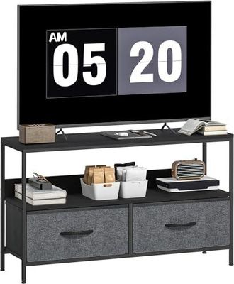 HOMCOM Meuble TV 98 cm, Meuble télé pour téléviseur jusquà 47 Pouces avec 1 étagère, 2 tiroirs Pliables et Pieds en Acier, Banc TV pour Salon, Chambre à Couc