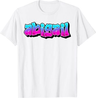 BDAZ Abigail Graffiti Personalisierter Name Blau Rosa Frauen M&auml;dchen T-Shirt