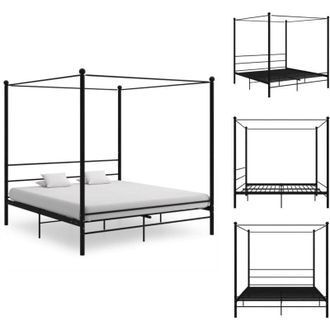 vidaXL Himmelbett Schwarz Metall 180x200 cm - Himmelbett - Bettrahmen - Metallbett - Doppelbett - Boxspringbetten