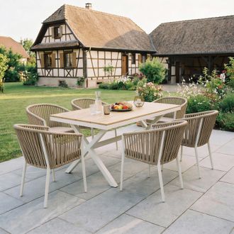 IDIMEX Gartenm&ouml;belset ISOLA Wei&szlig;/Beige - Outdoor Essgruppe mit 1 Tisch und 6 St&uuml;hlen, inkl. Sitzkissen, Tisch und St&uuml;hle aus Alu, bespannt mit Rope, Tischpla