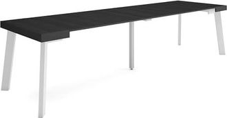 Skraut Home | Ausziehbarertisch | Multifunktionaler ausziehbarer | 300 | Für 14 Gäste | Hölzerne Beine | Moderner Stil | Schwarz