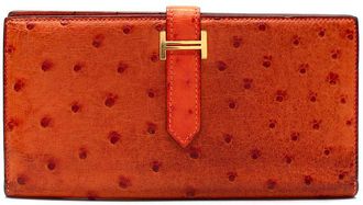 Herm&egrave;s Orange Ostrich Bearn Wallet with Gold Hardware