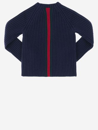 Gucci Boys Wool Sweater With Web Detail Navy