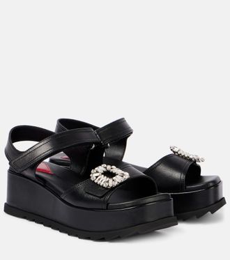 Roger Vivier Verzierte Wedge-Sandalen Slidy Viv aus Leder