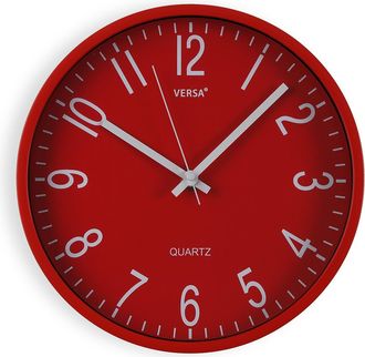 VERSA Raven leise und dekorative Wanduhr, für Küche, Wohnzimmer oder Esszimmer - gut lesbar, Maße (H x L x B) 25 x 4,3 x 25 cm, Polypropylen, Rot