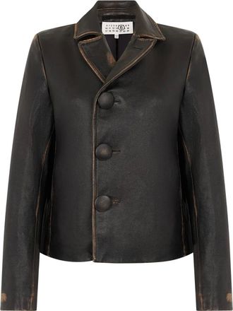 Maison Margiela Femme, Vestes, Brun, Taille: 36 FR Veste en cuir boutonn&eacute;e