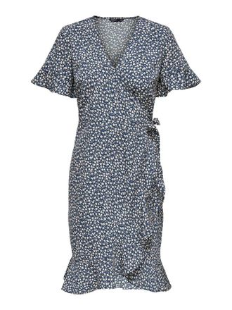 Only Damen Onlolivia S/S Wrap Dress WVN Noos Kleid, Blue Mirage, 42 EU