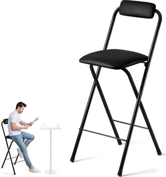 Generic Barhocker Klappbar mit R&uuml;ckenlehne und Fu&szlig;st&uuml;tze, Quadratischer Gepolsterter K&uuml;che Tresenhocker, Sitzh&ouml;he 60/65/70/75 cm(60cm/24in)