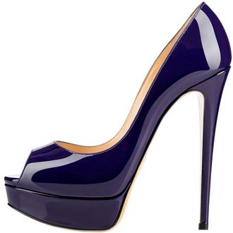 elashe High Heels Damenchuhe Große Größe Rutsch Peeptoe Plateau Pumps Party Hochzeit Marine EU41