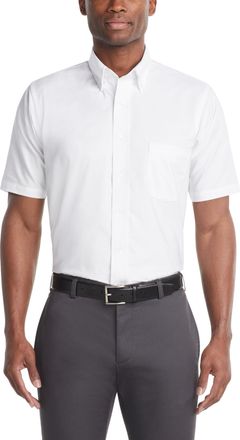 Van Heusen Mens Short-Sleeve Oxford Dress Shirt, White, 16