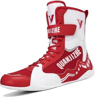 Generic Chaussures De Lutte Et De Boxe Antid&eacute;rapantes pour Hommes, Bottes De Fitness Hautes, Chaussures L&eacute;g&egrave;res Et Respirantes pour Halt&eacute;rophilie,Rouge,39 EU