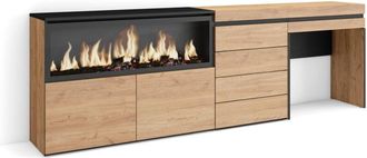Skraut Home Schminktisch, Frisiertisch mit Stauraum, 234x75x35 cm, mit Schublade, Elektrokamin xxl, Kommode mit Schubladen, Moderner Stil, Eiche - Skraut Home