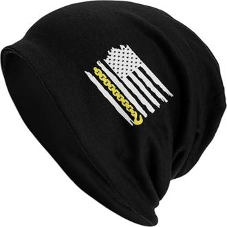 Generic Bonnet Docker Camion De Dépannage avec Drapeau Américain Thin Yellow Line Élégant Knit Beanie Amples Skull Casquette pour Course Femme Ski