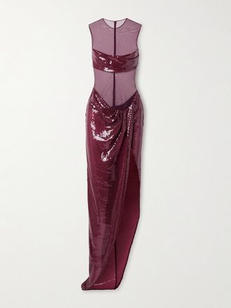 Alex Perry Asymmetrische Robe Aus Tüll Mit Pailletten Und Raffungen - Burgunder