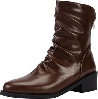 Generic Bottes de marche mi-hautes en daim pour femme - Coupe large - Automne/hiver - L&eacute;g&egrave;res - Semelle &eacute;paisse &agrave; crampons - Fermeture &eacute;clair, marron, 39.5 EU