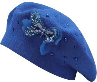 ZLYC B&eacute;ret Classique fran&ccedil;ais en Laine pour Femme - Chaud, Papillon Bleu Roi, Taille Unique