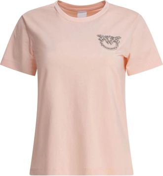 Pinko Pinko, Femme, Tops, Rose, Taille: 36 FR T-shirt Rose &agrave; Col Rond avec Logo