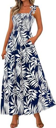Generic Robe Florale &agrave; Bretelle Bustier A-Line Taille Haute pour Femme &agrave; la &Eacute;te Plage Mode Maxi Robes Fleurie Chic et Elegant Boheme sans Manches Robe Longue 